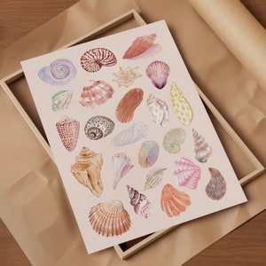 Downloadable Watercolor Set of 2 Seashell Wall Art Print, Seashell ...