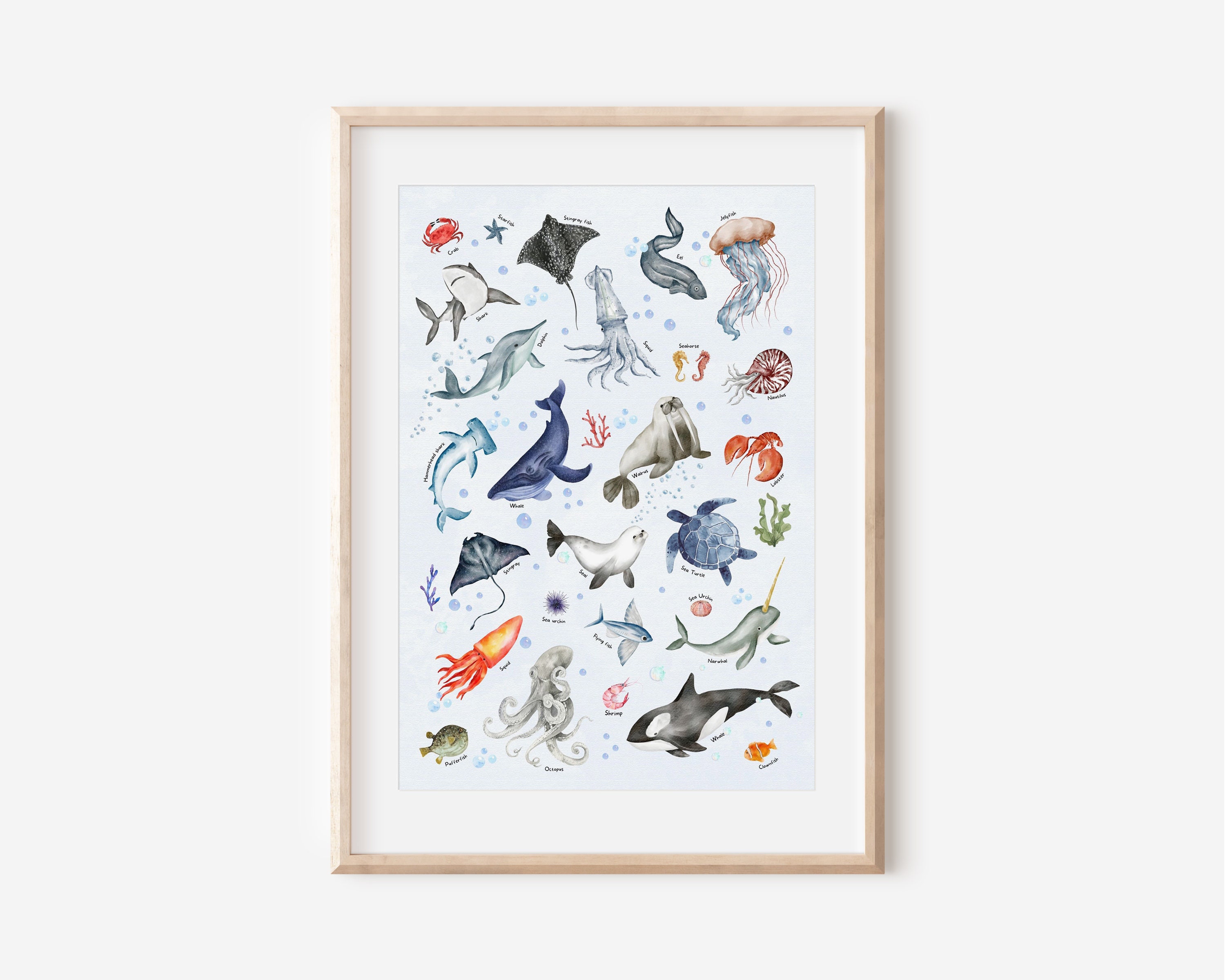 Sea Animals Poster, Ocean Animals Wall Décor, Marine Animals Print ...