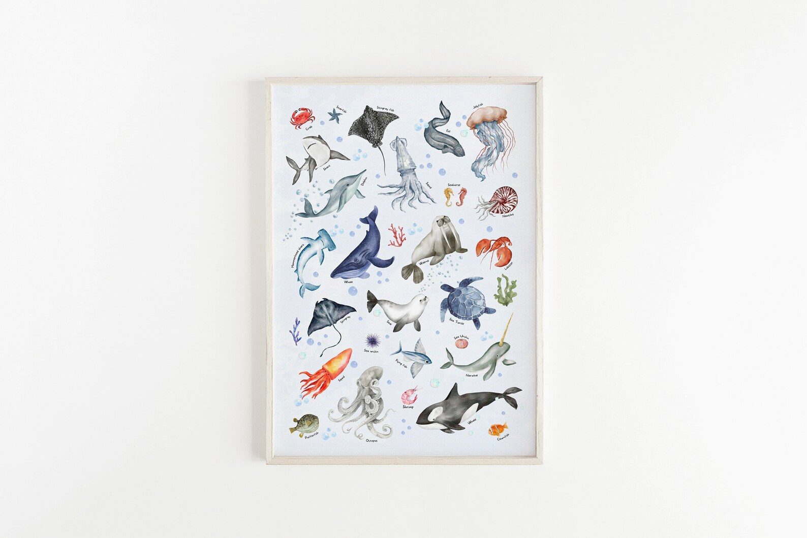 Sea Animals Poster, Ocean Animals Wall Décor, Marine Animals Print ...