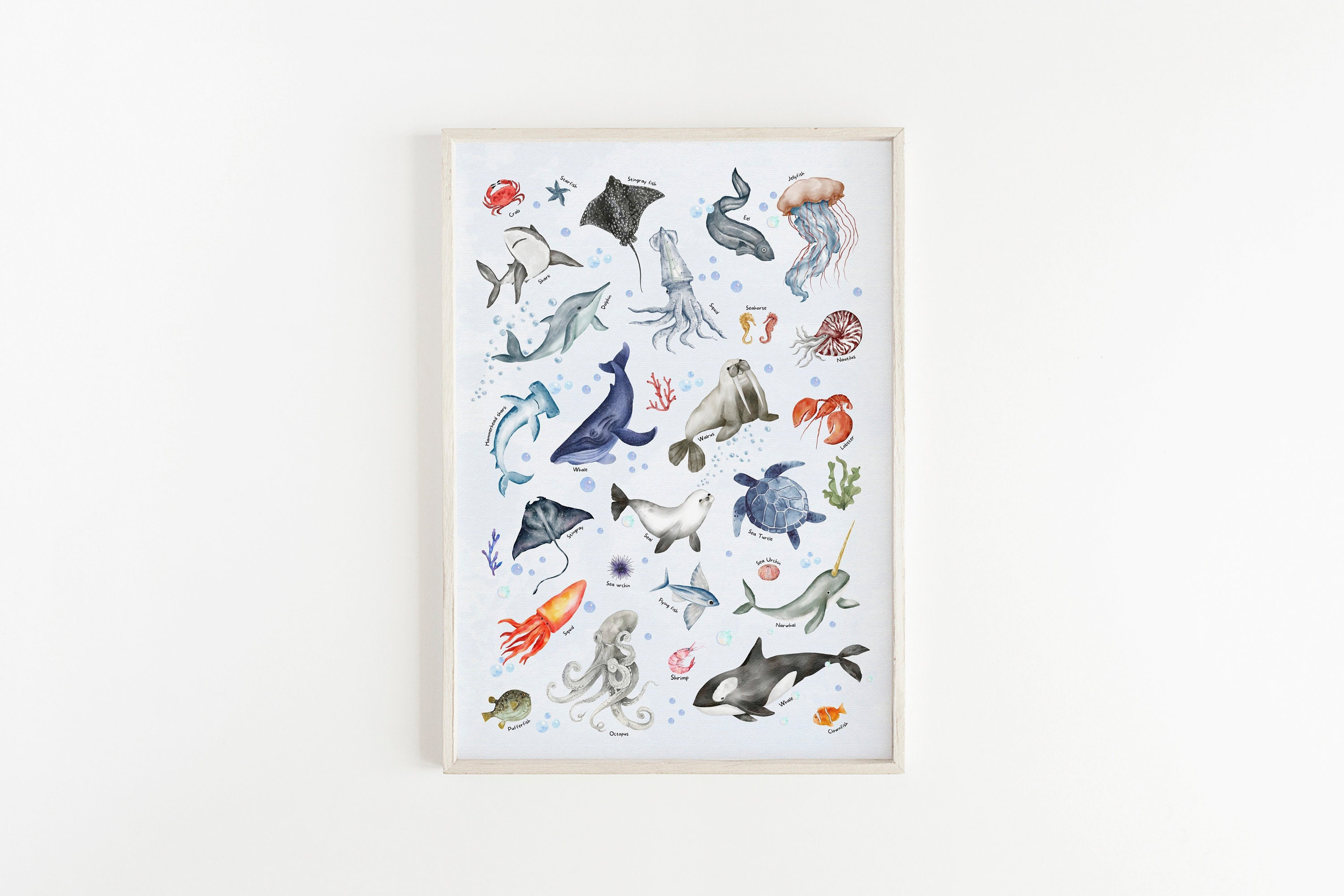 Sea Animals Poster, Ocean Animals Wall Décor, Marine Animals Print ...