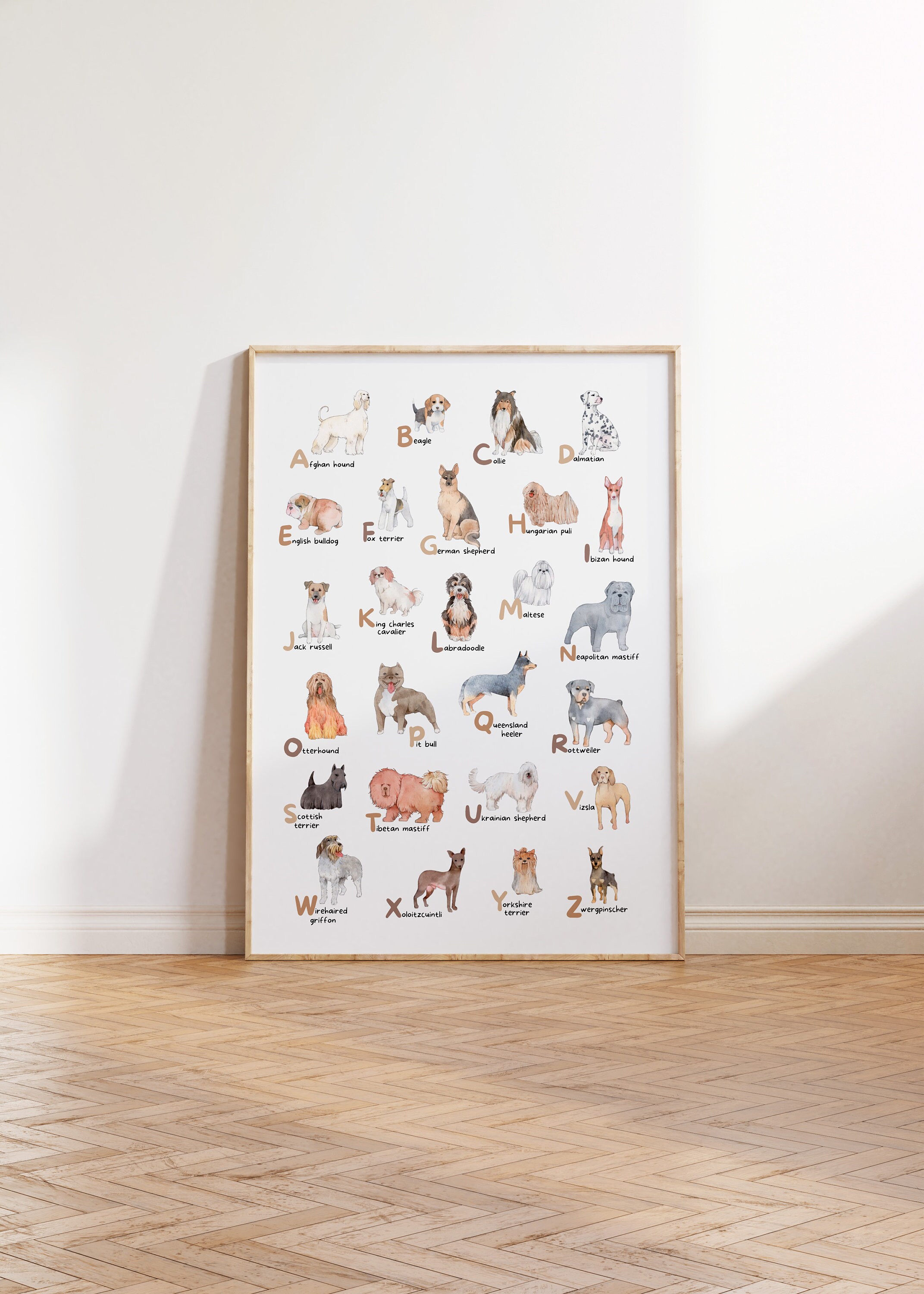 Dog Alphabet Print - Printable A to Z Dog Breeds Poster - ABC Dog ...