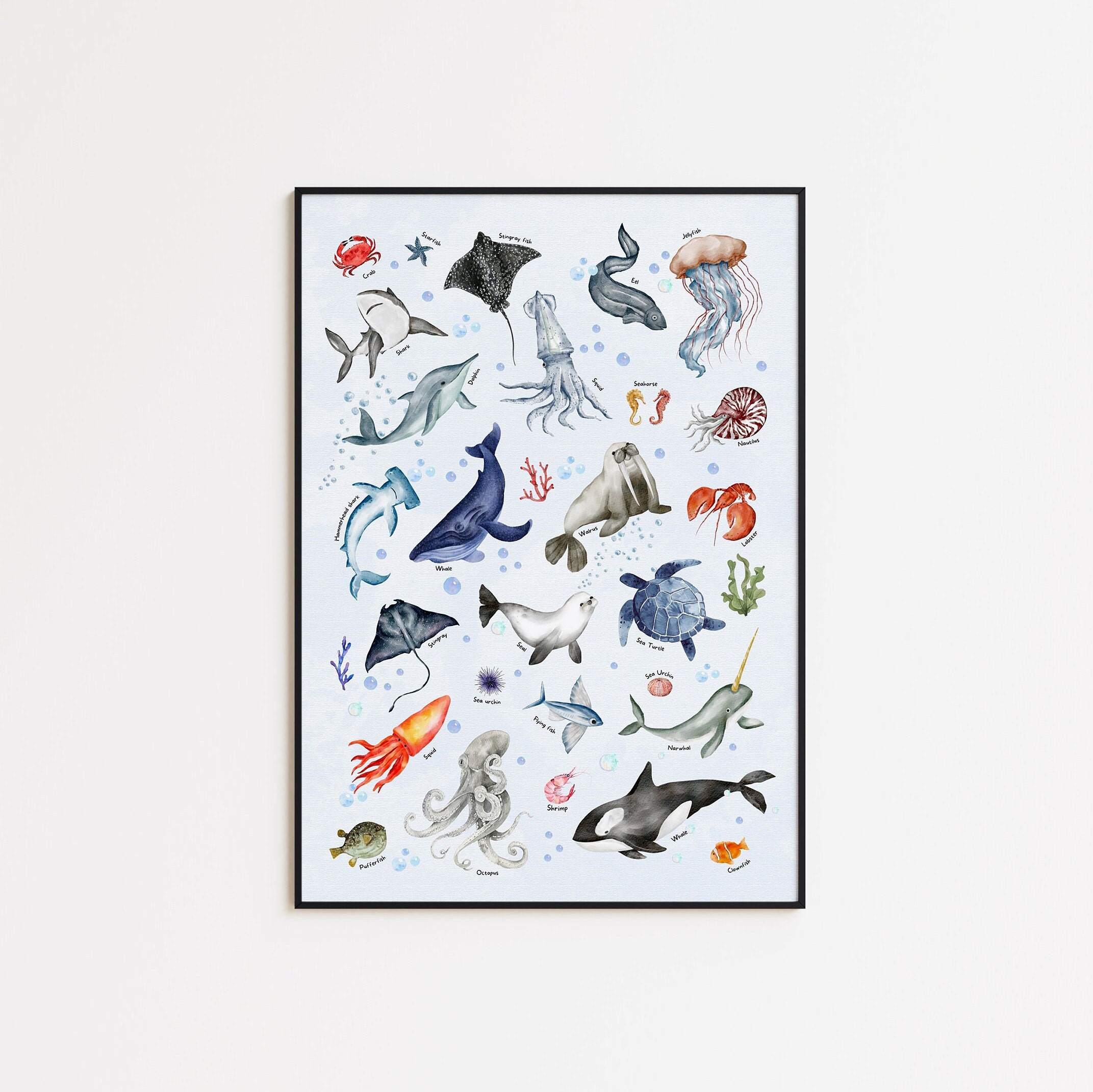 Sea Animals Poster, Ocean Animals Wall Décor, Marine Animals Print ...