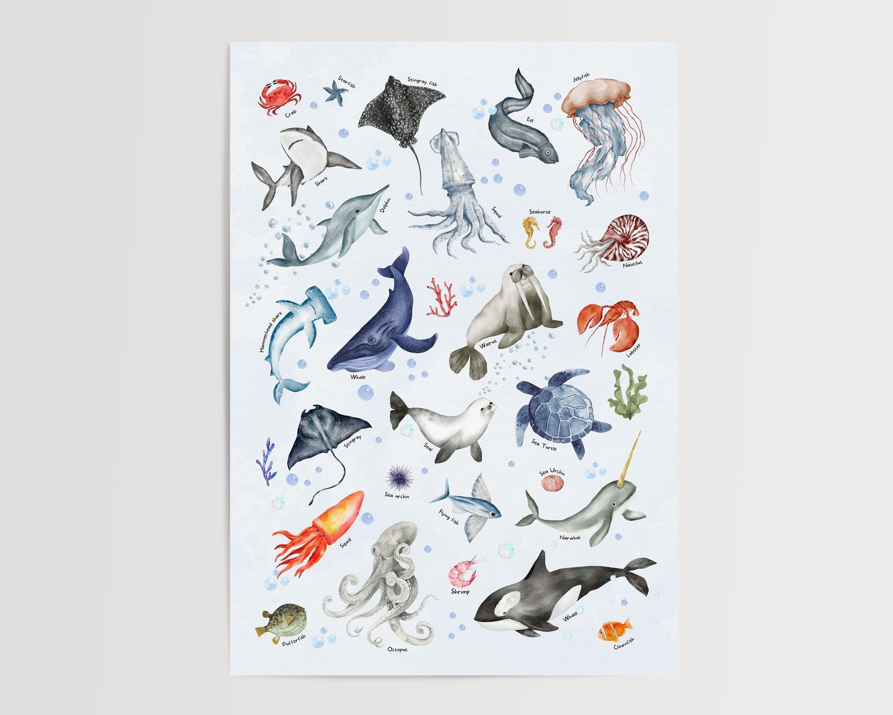 Sea Animals Poster, Ocean Animals Wall Décor, Marine Animals Print ...