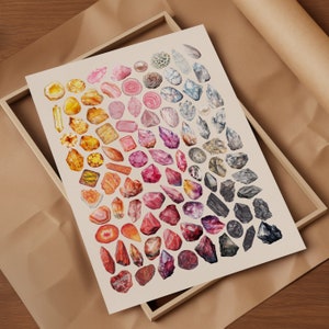 Digital Download Watercolor Gemstone Print, Set of 2 Prints, Minerals ...