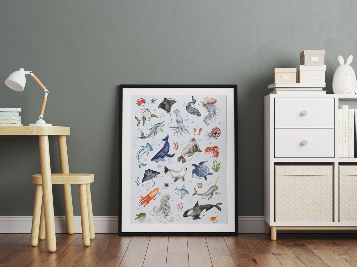 Sea Animals Poster, Ocean Animals Wall Décor, Marine Animals Print ...