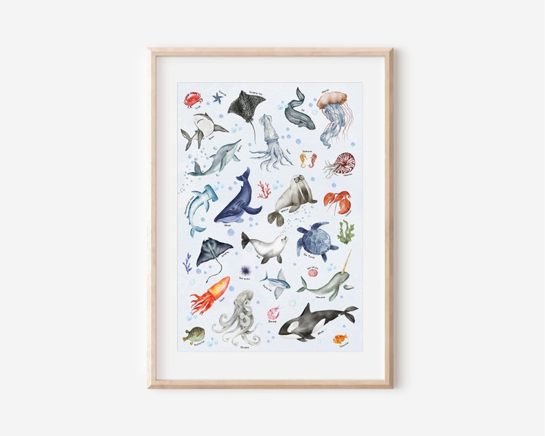 Sea Animals Poster, Ocean Animals Wall Décor, Marine Animals Print ...