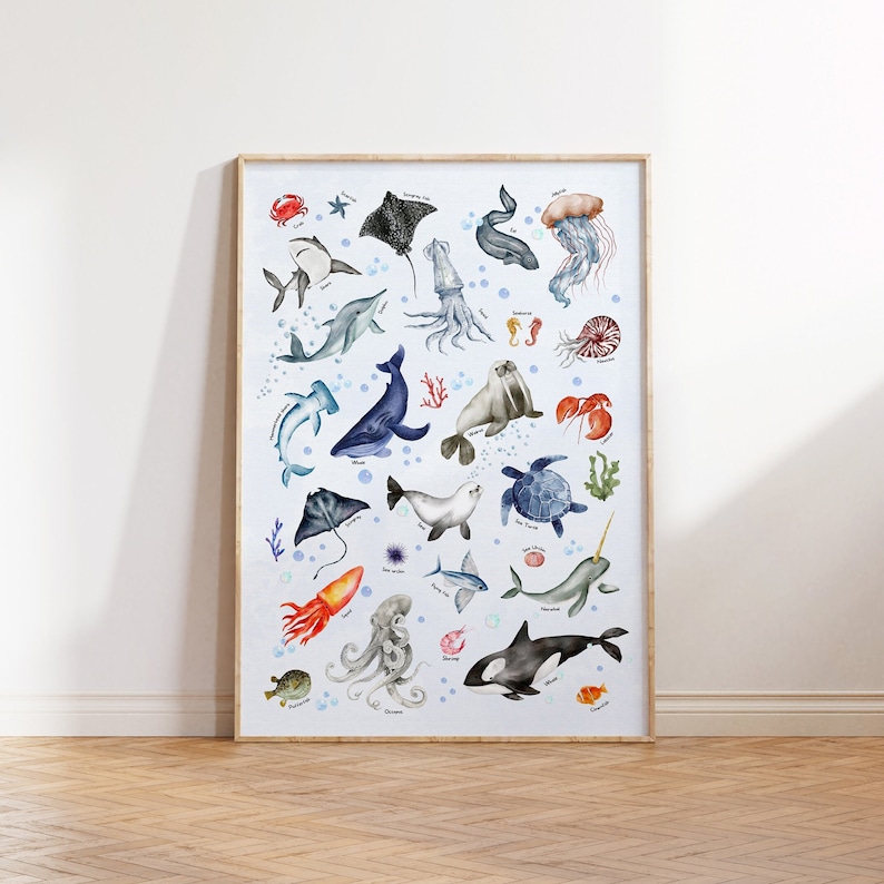 Sea Animals Poster, Ocean Animals Wall Décor, Marine Animals Print ...