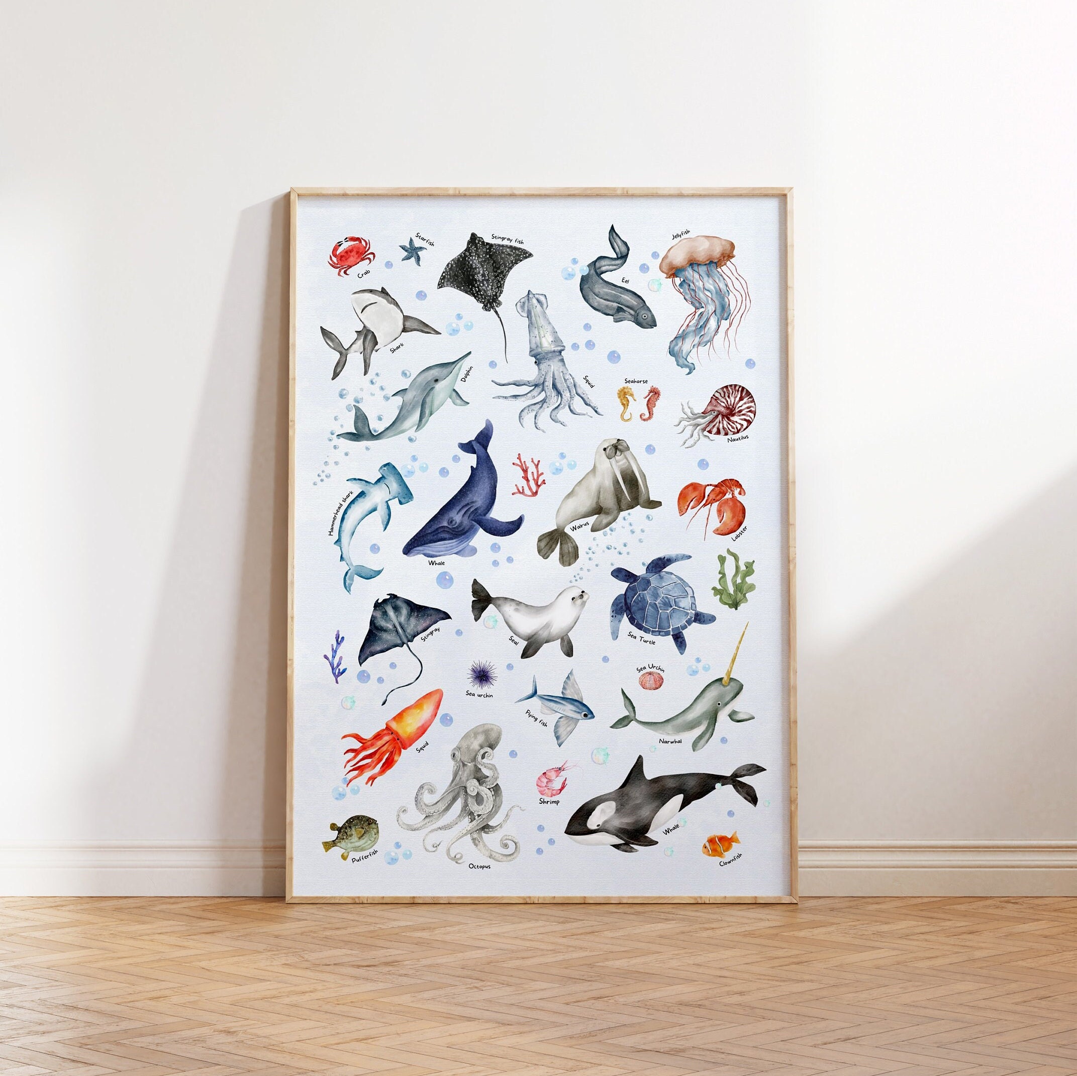 Sea Animals Poster, Ocean Animals Wall Décor, Marine Animals Print ...