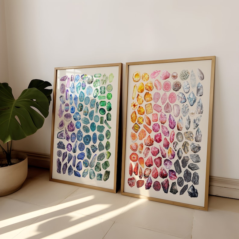 Digital Download Watercolor Gemstone Print, Set of 2 Prints, Minerals ...