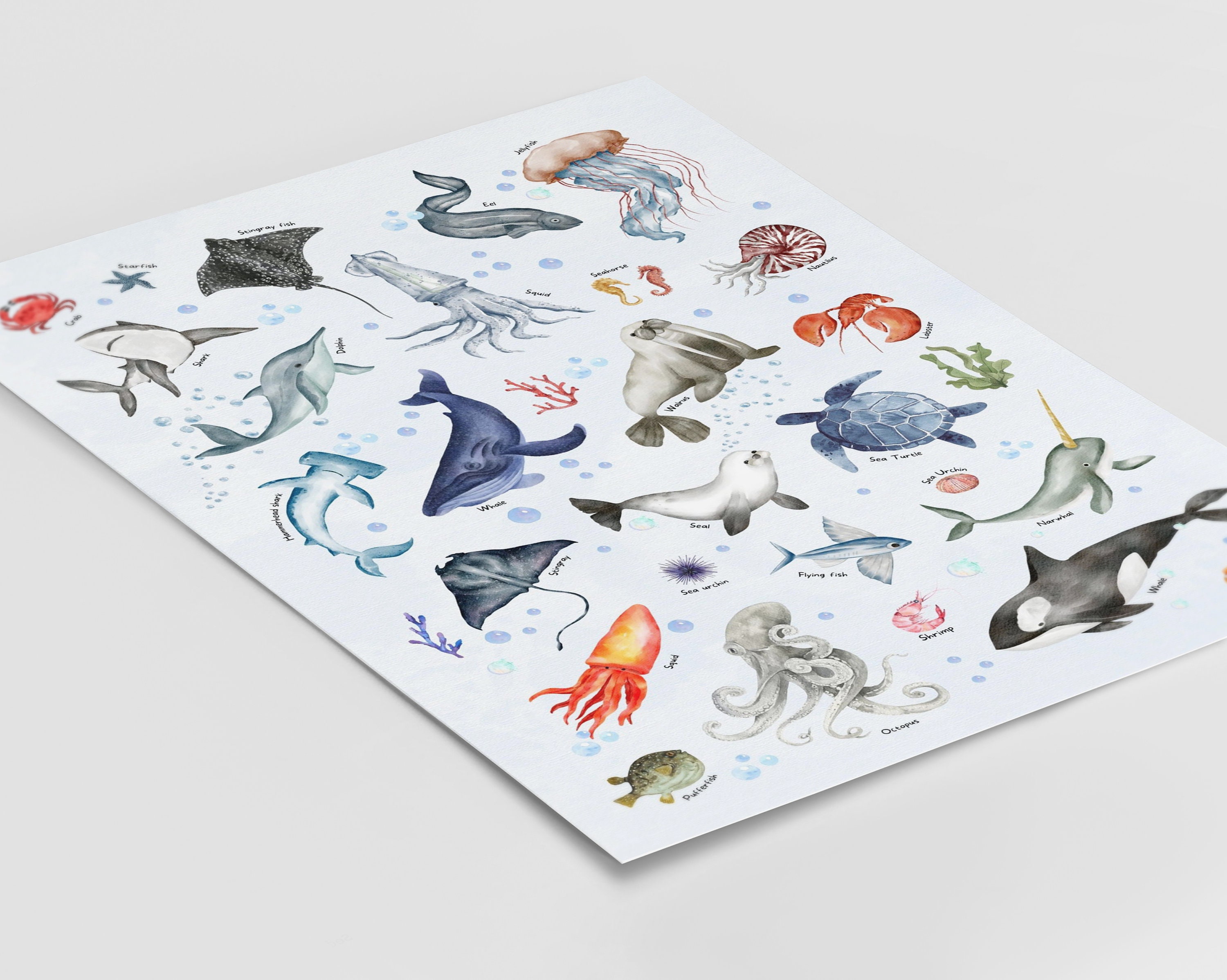 Sea Animals Poster, Ocean Animals Wall Décor, Marine Animals Print ...