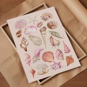 Downloadable Watercolor Set of 2 Seashell Wall Art Print, Seashell ...