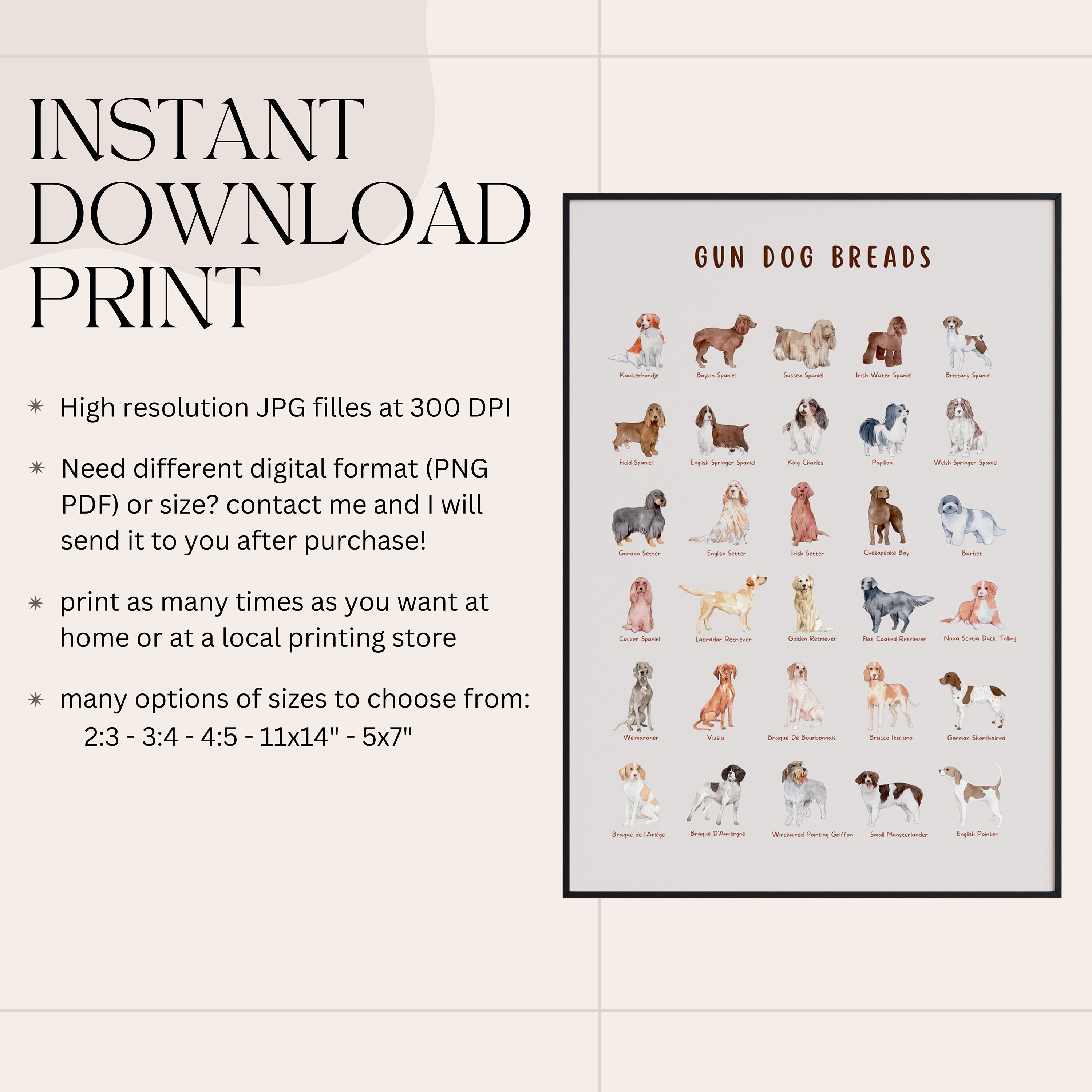 Downloadable Watercolor Dog Breed Poster Gundog Printable Wall Art, Dog ...