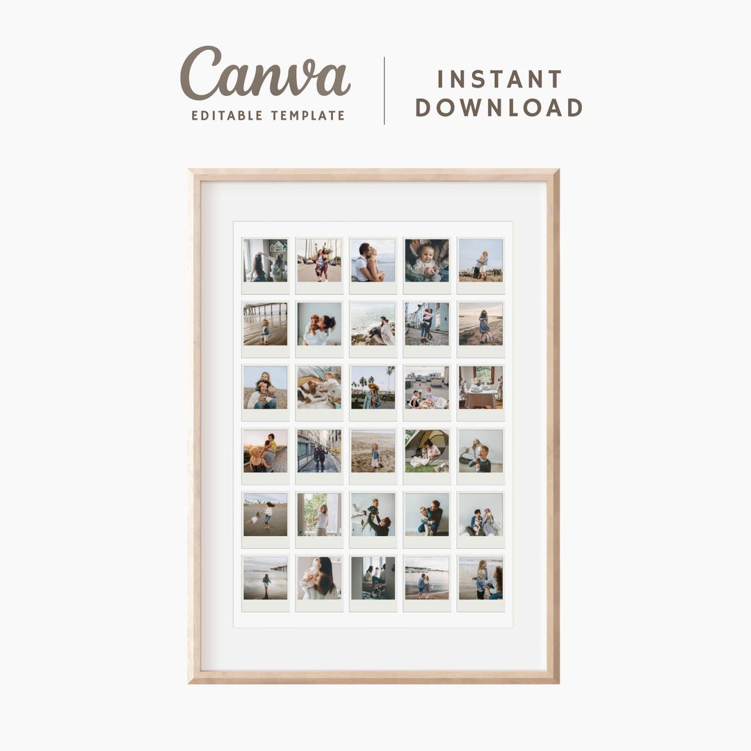 Custom Polaroid Photo Collage - Canva Template - 30 Picture Poster ...