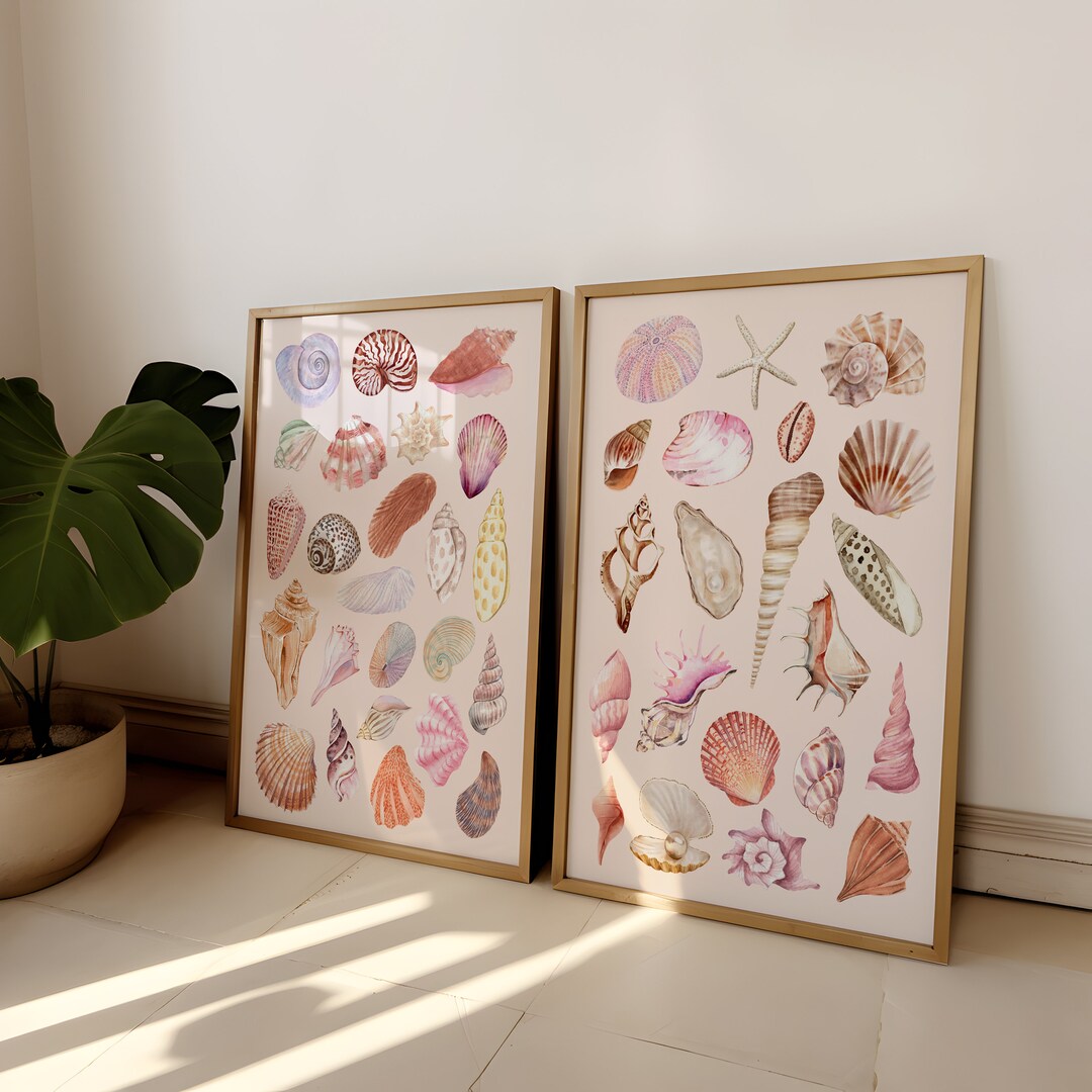 Downloadable Watercolor Set of 2 Seashell Wall Art Print, Seashell ...