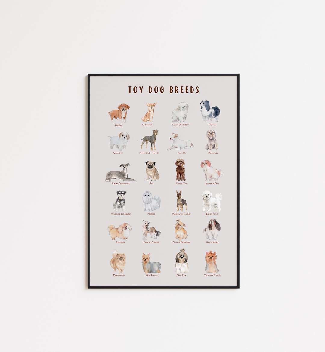 Digital Download Toy Dog Breeds Poster, Breeds Chart Print, Printable ...
