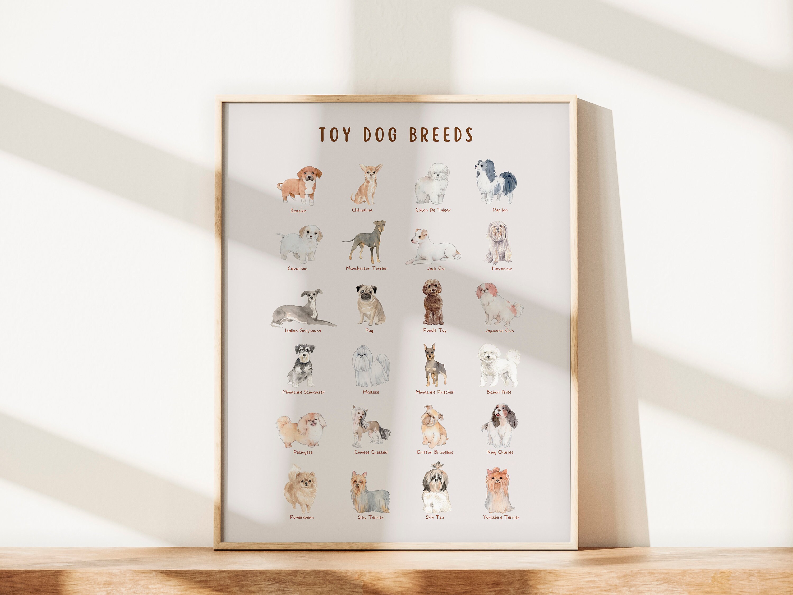 Digital Download Toy Dog Breeds Poster, Breeds Chart Print, Printable ...