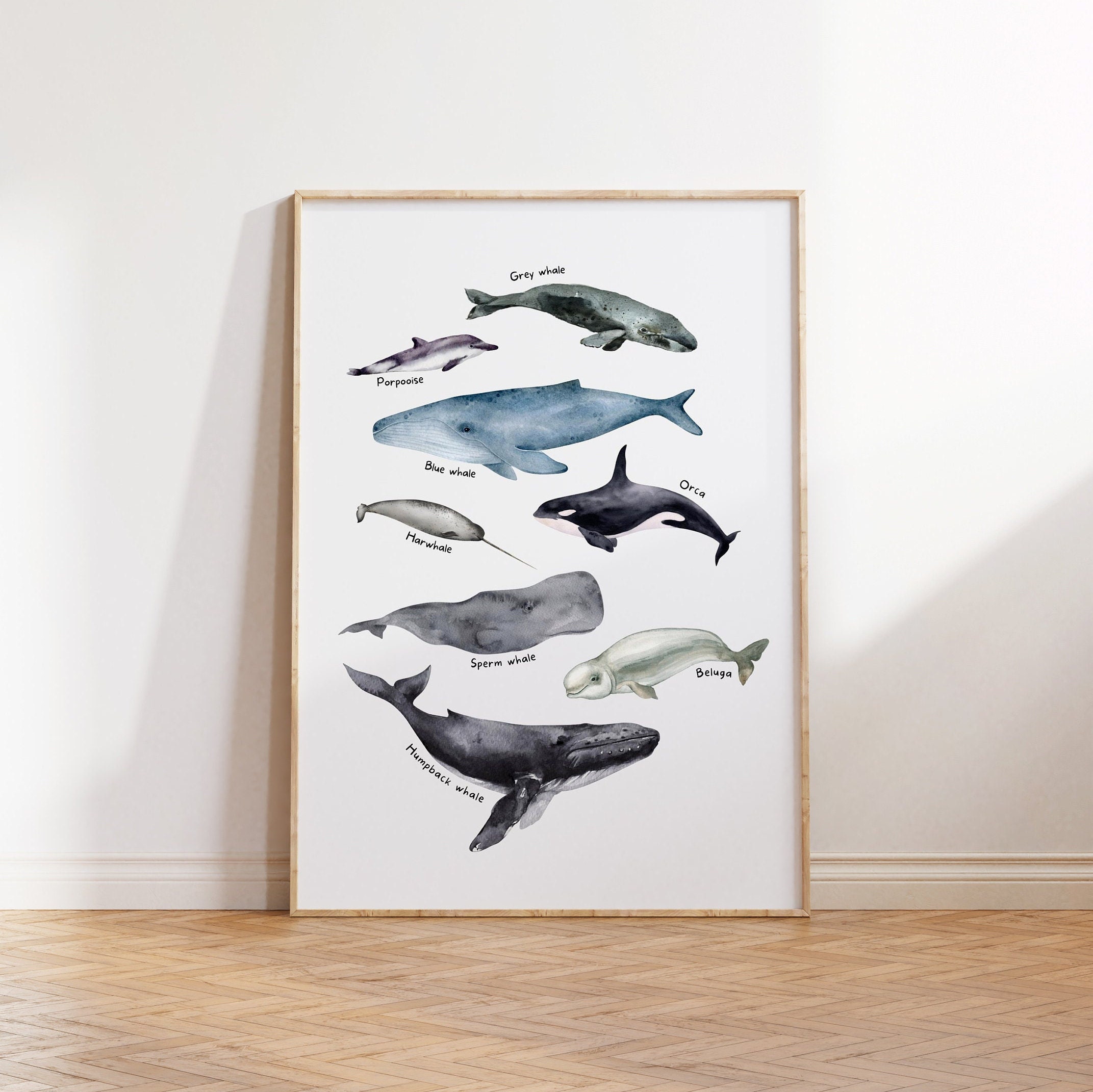 Whale Print, Ocean Mammals Poster, Printable Wall Art for Kids ...