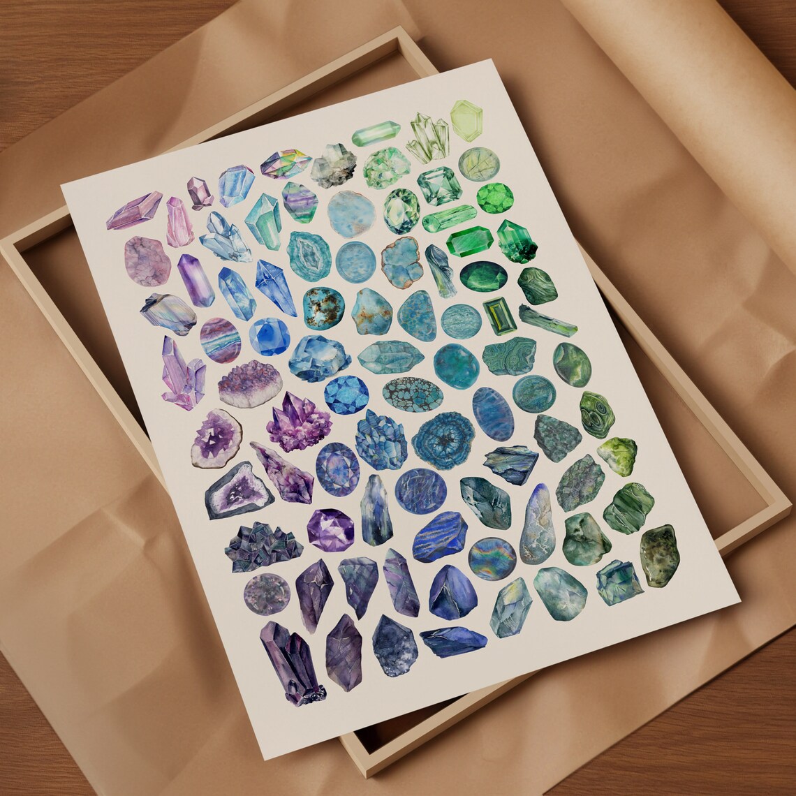 Digital Download Watercolor Gemstone Print, Set of 2 Prints, Minerals ...
