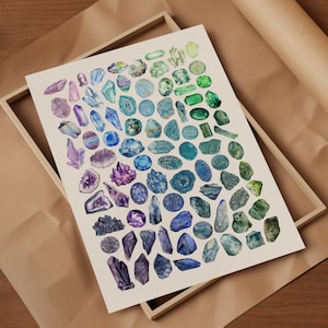 Digital Download Watercolor Gemstone Print, Set of 2 Prints, Minerals ...