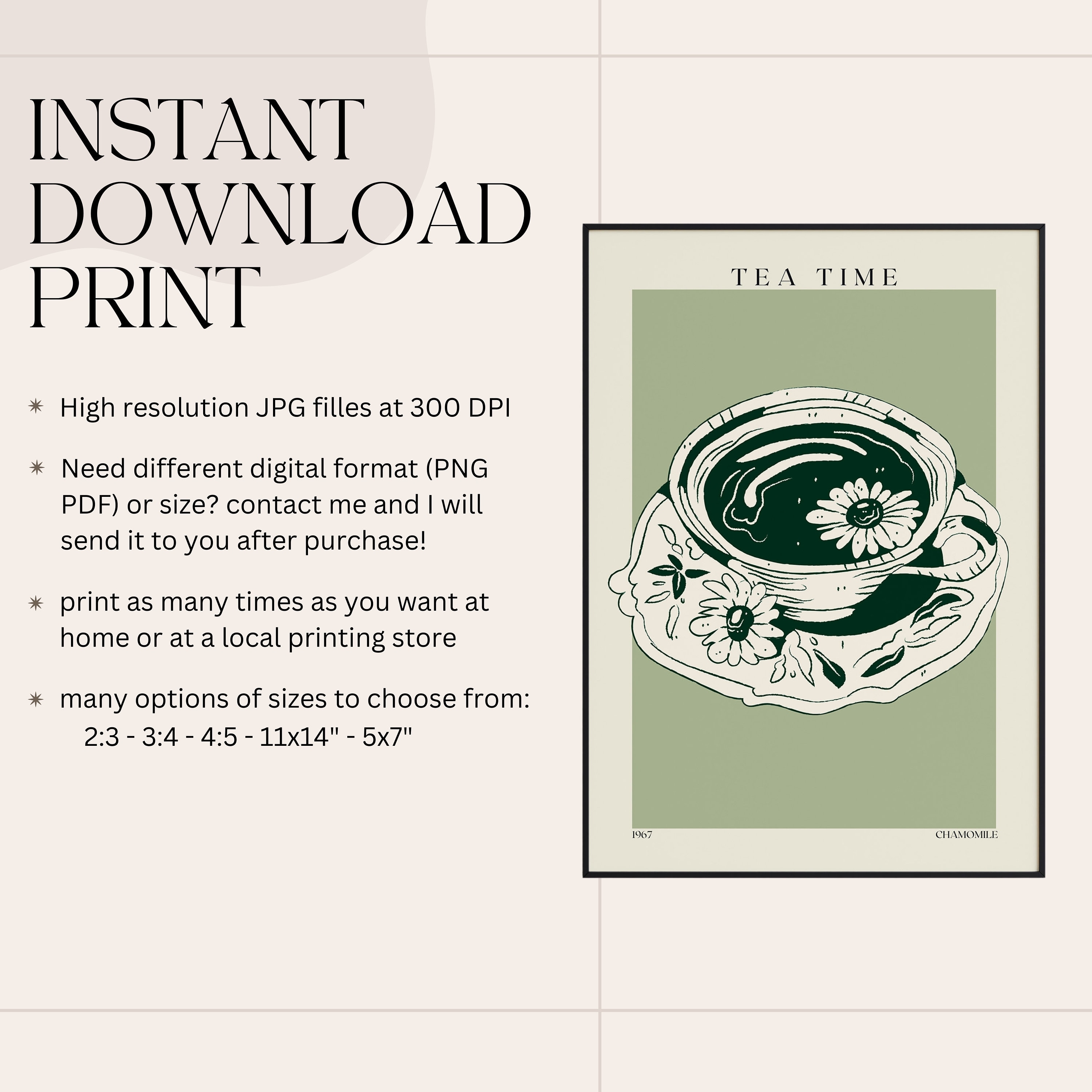 Digital Download Watercolor Chamomile Tea Poster - Kitchen Wall Art ...