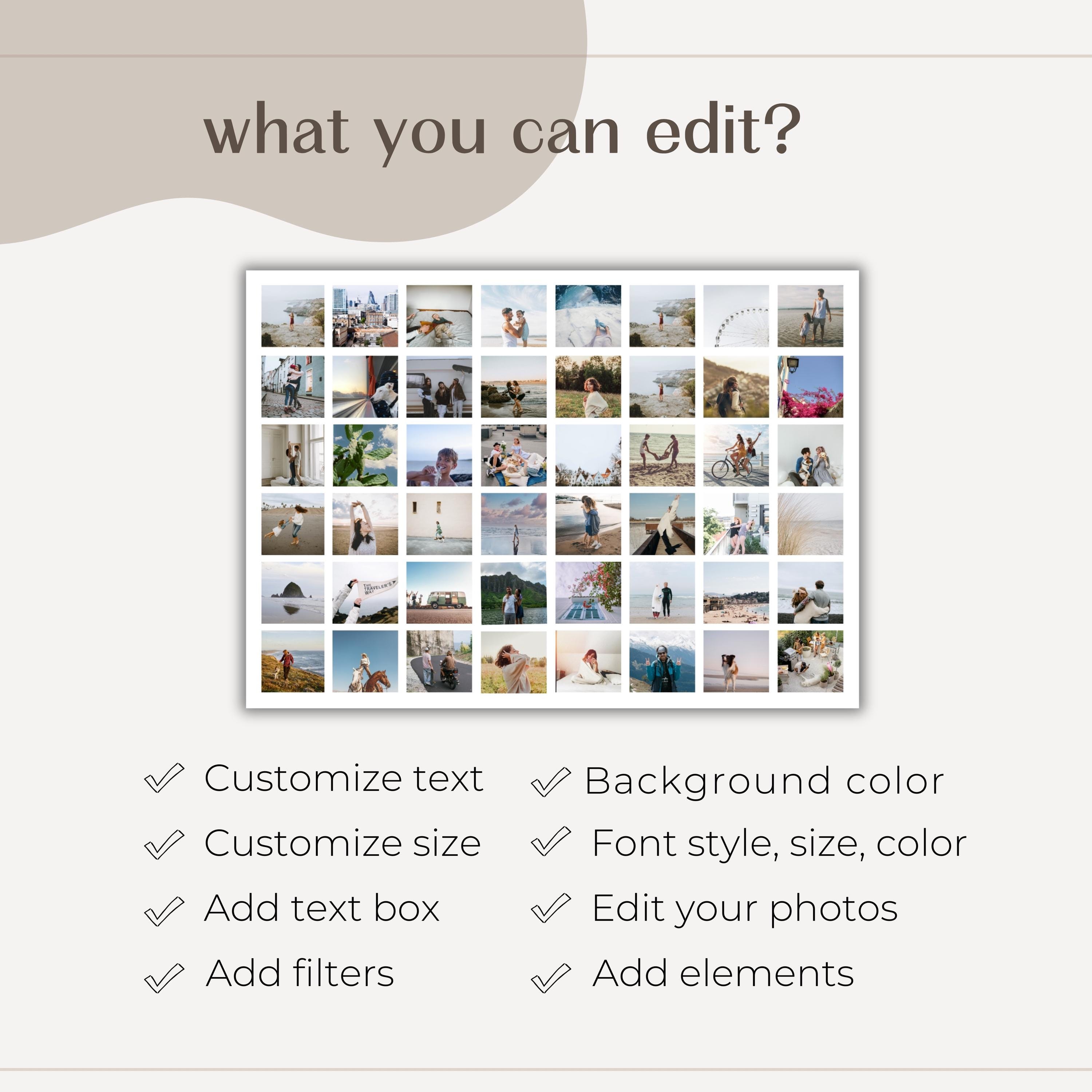 48 Photos - Editable Horizontal Photo Collage Canva Template Grid ...