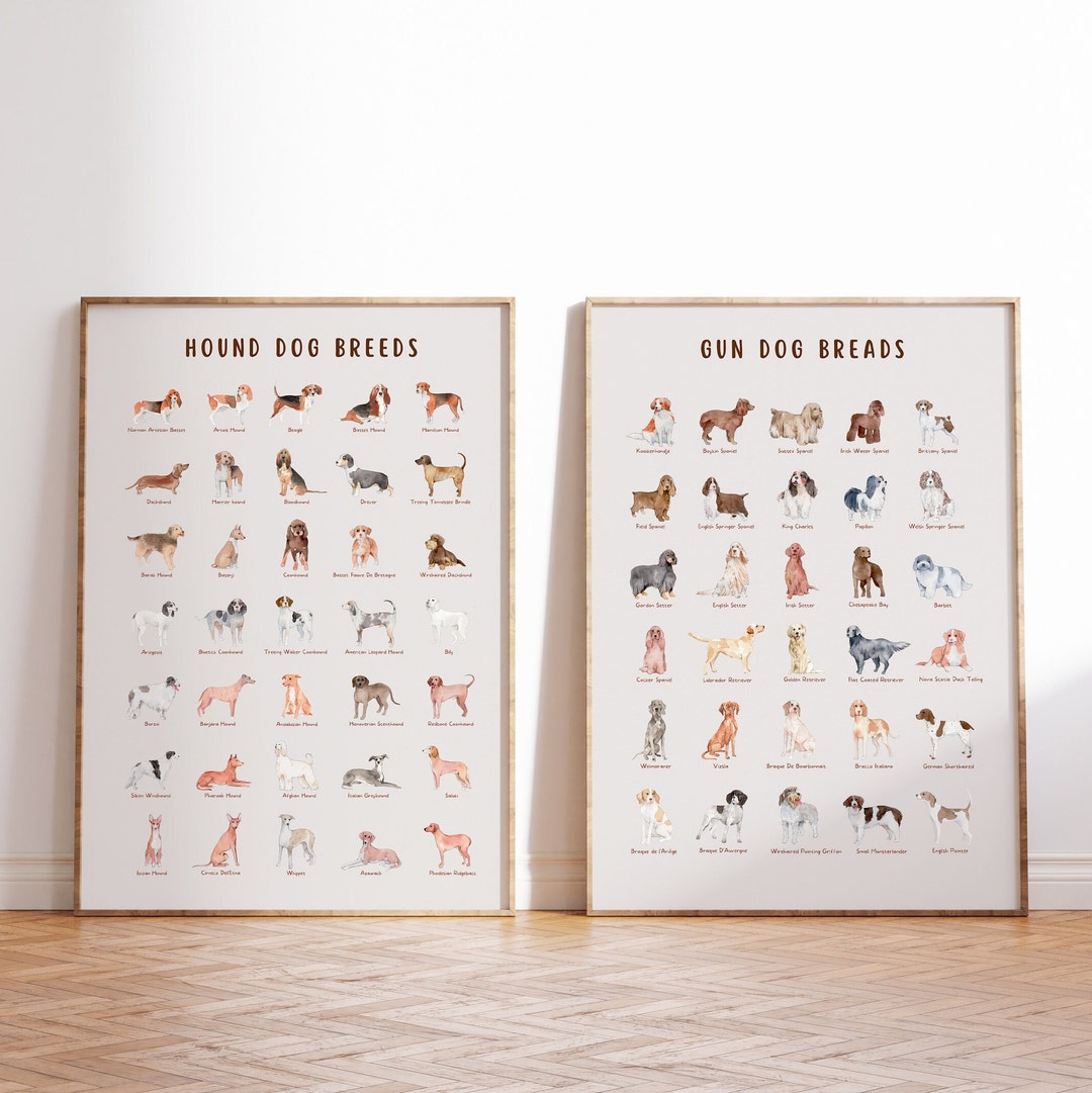 Downloadable Watercolor Set of 2 Gun & Hound Dog Breed Wall Art Print ...