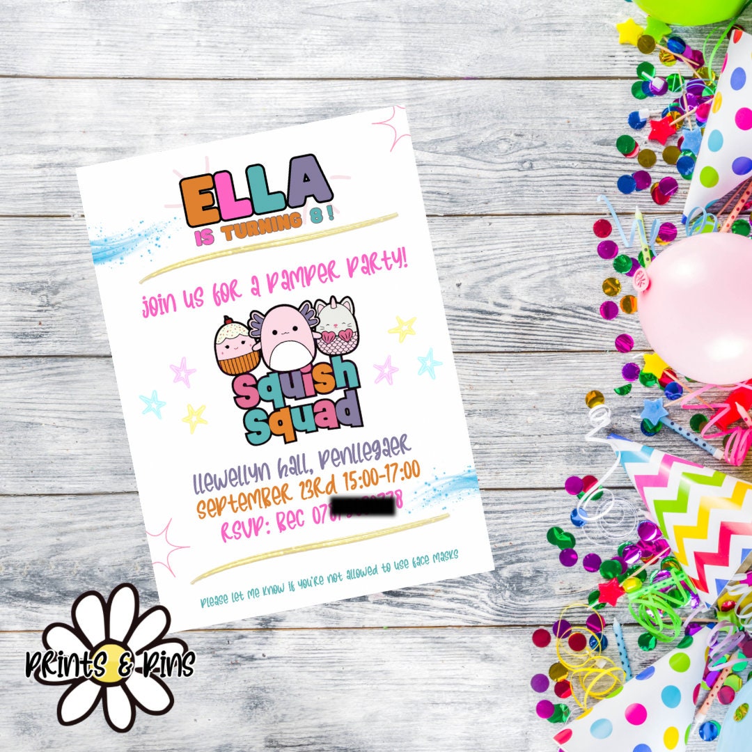 Squishy Squishmallow Birthday Party Invites Personalised Invitations ...