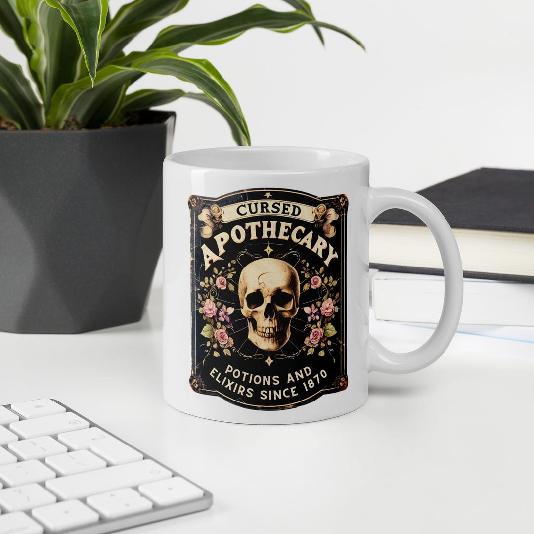 Cursed Apothecary Halloween Graphic Printed White Glossy Mug, Alt ...