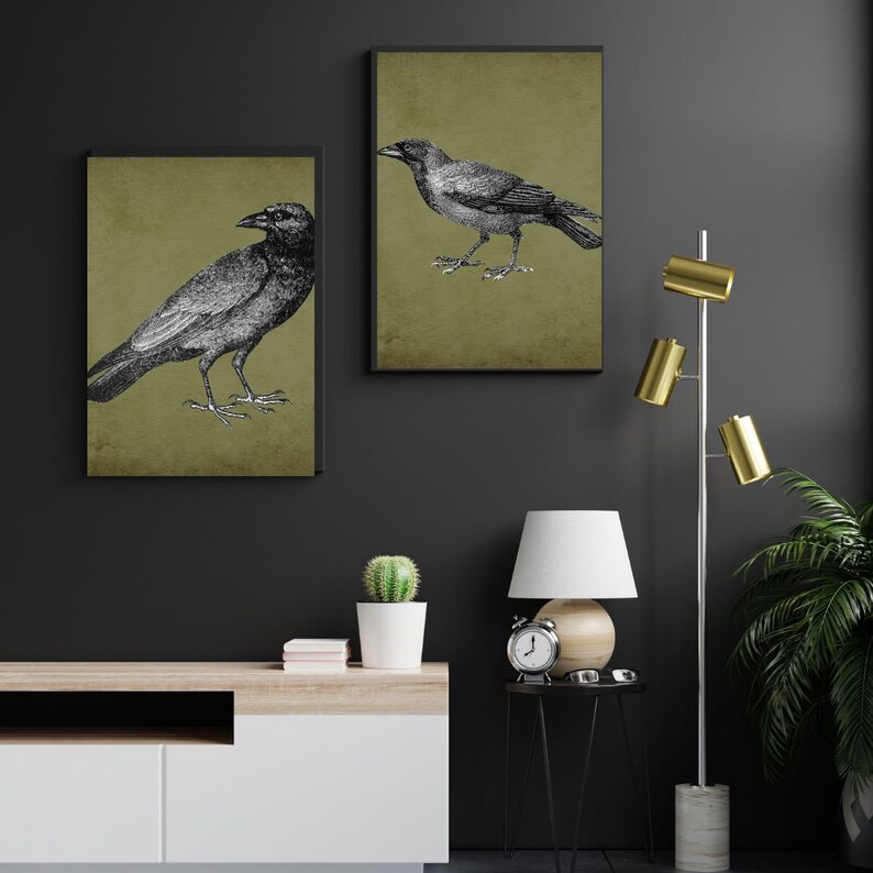Set of 2 Gothic Crow Printable Wall Art, Dark Academia Crow Prints ...