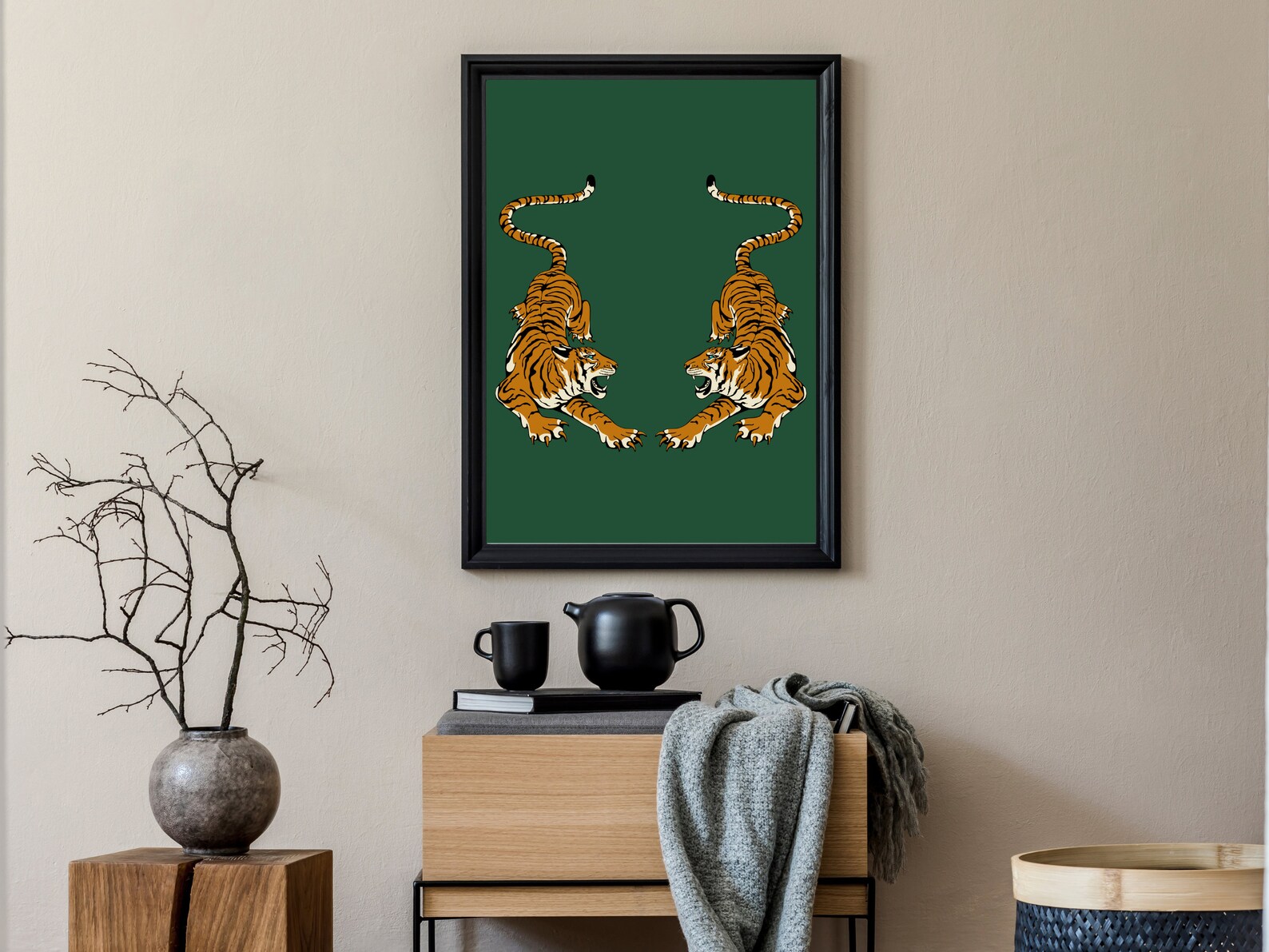 Green Tiger Wall Art, Green Tiger Print, Cat Wall Art, Printable Wall ...