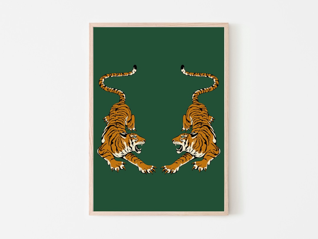 Green Tiger Wall Art, Green Tiger Print, Cat Wall Art, Printable Wall ...