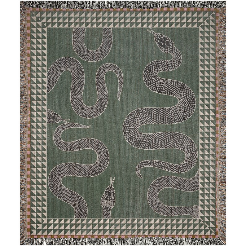 Woven Cotton Throw Blanket, Trendy Home Decor, Snakes Throw, Maximalist ...