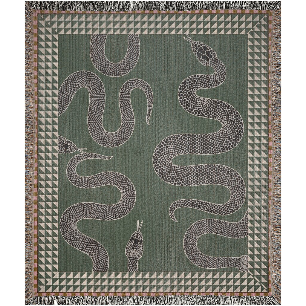 Woven Cotton Throw Blanket, Trendy Home Decor, Snakes Throw, Maximalist ...