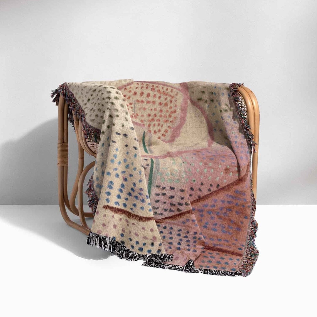 Woven Cotton Throw Blanket, Woven Vintage Art Tapestry, Fringed Wall ...