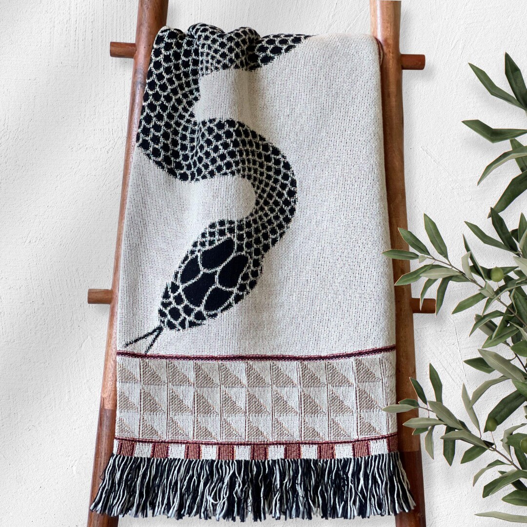 Woven Cotton Throw Blanket, Trendy Home Decor, Snakes Throw, Maximalist ...