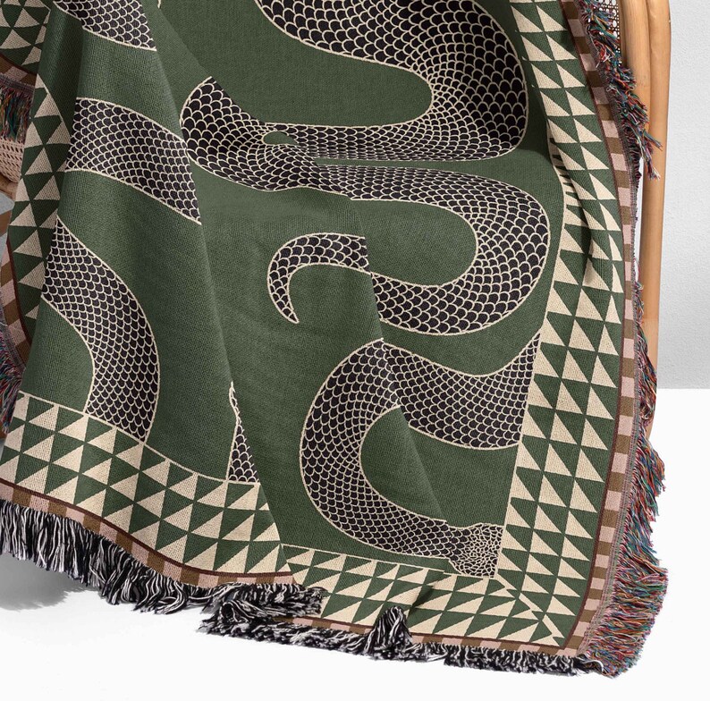 Woven Cotton Throw Blanket, Trendy Home Decor, Snakes Throw, Maximalist ...