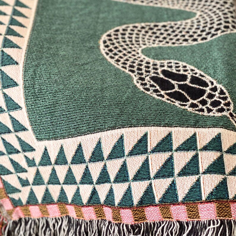 Woven Cotton Throw Blanket, Trendy Home Decor, Snakes Throw, Maximalist ...