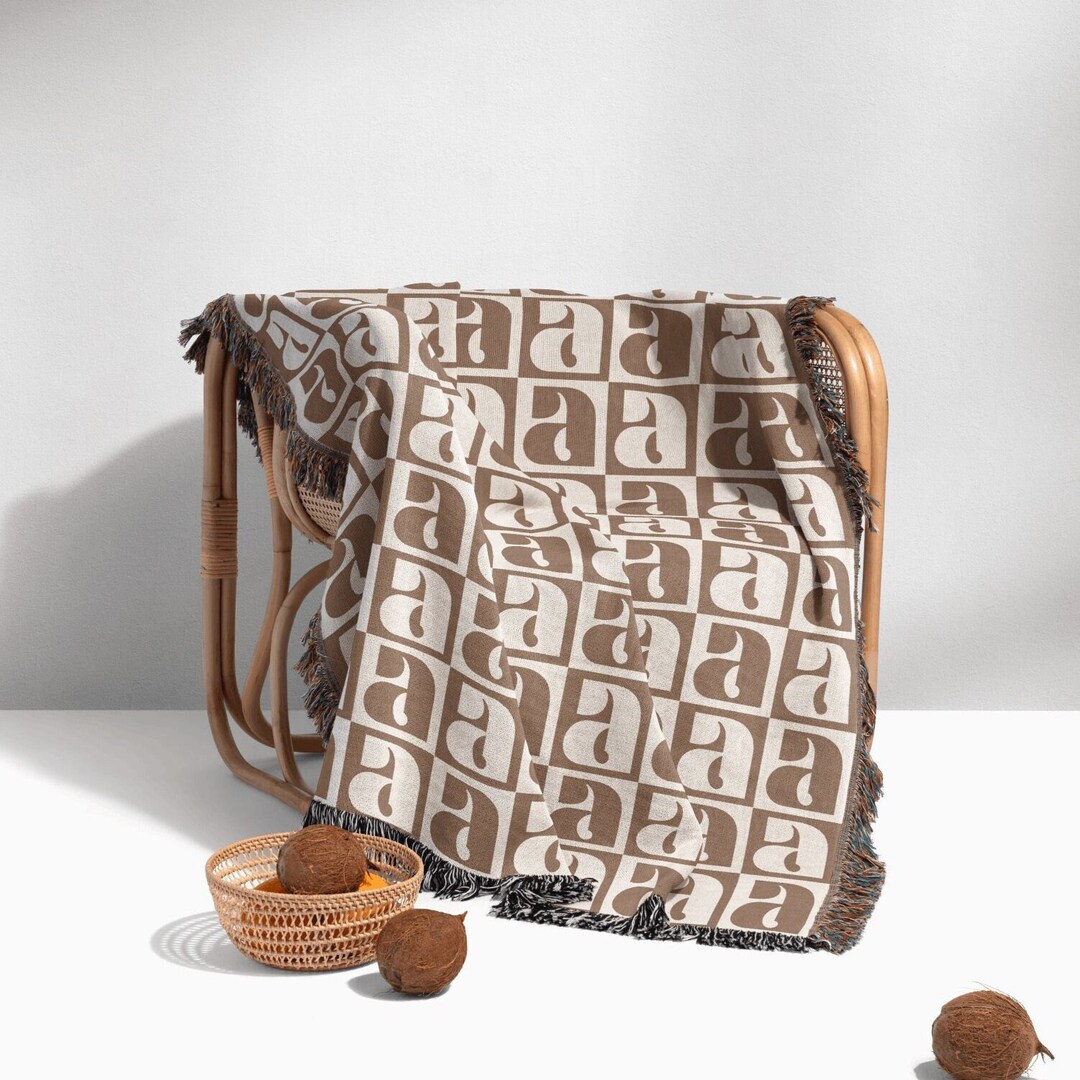 Custom Jacquard Woven Checkered Initial Throw Blanket, Personalized ...