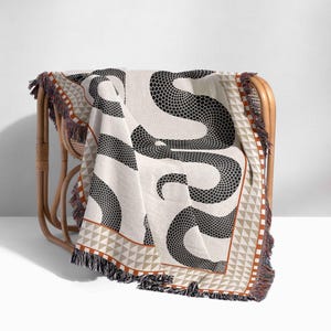 Woven Cotton Throw Blanket, Trendy Home Decor, Snakes Throw, Maximalist ...