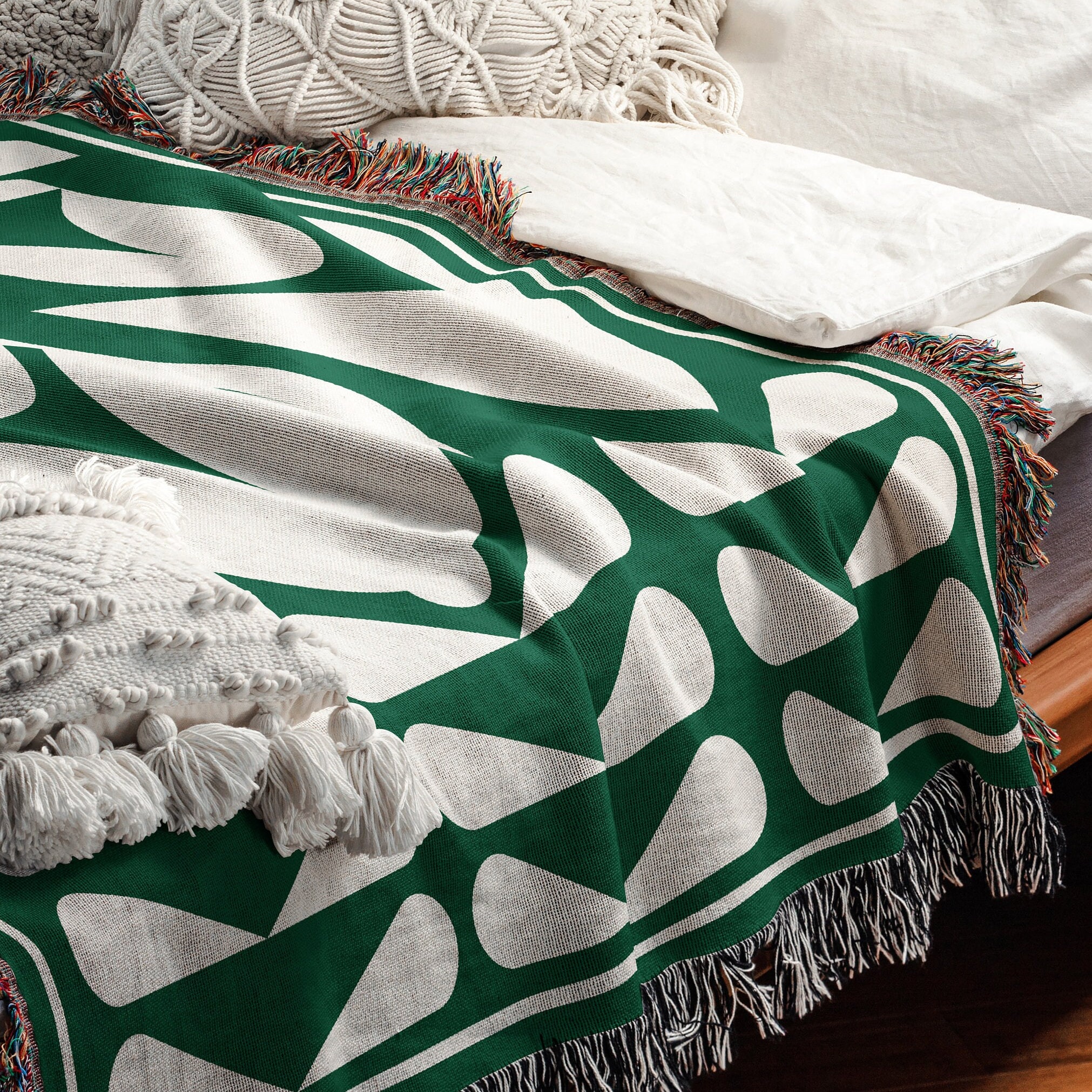 Woven Cotton Throw Blanket, Abstract Tapestry, Modern Eclectic Home ...