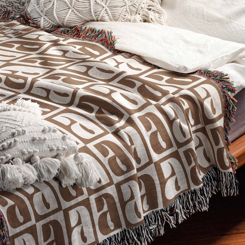 Custom Woven Brown Initial Checkered Throw Blanket Customizable ...