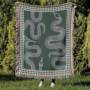 Woven Cotton Throw Blanket, Trendy Home Decor, Snakes Throw, Maximalist ...