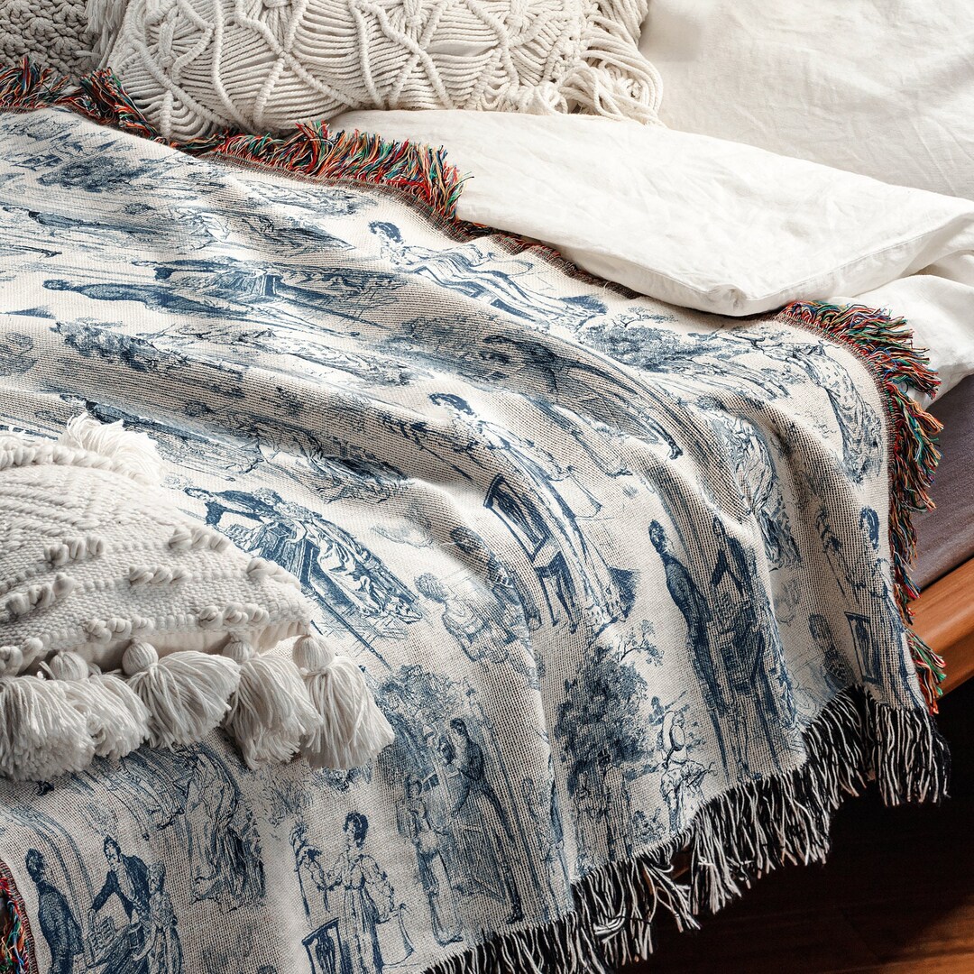 Pride and Prejudice Toile Woven Tapestry Cotton Blanket, Book Nook ...