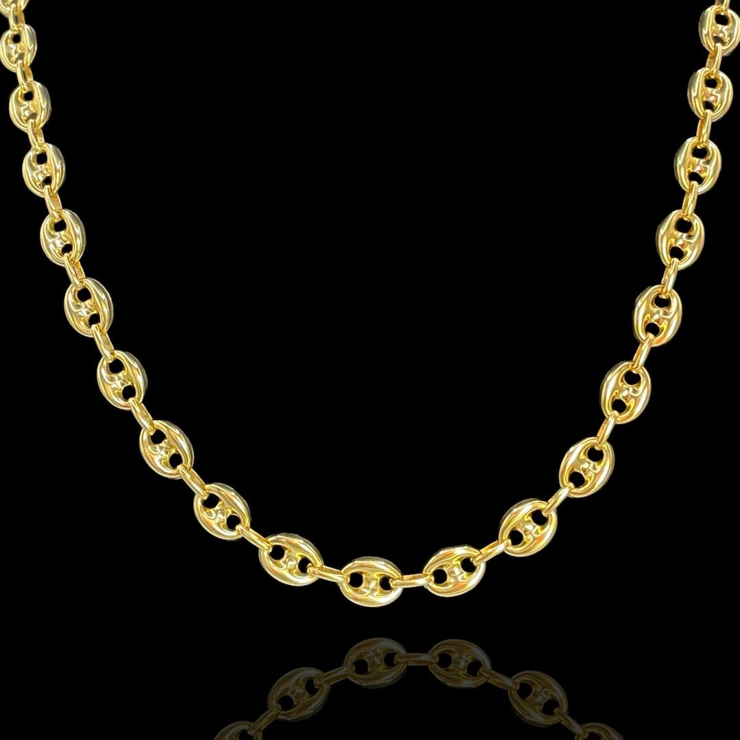 14K Gold Anchor Link Chain - 10mm Puffed Marinor Anchor Link - Solid ...