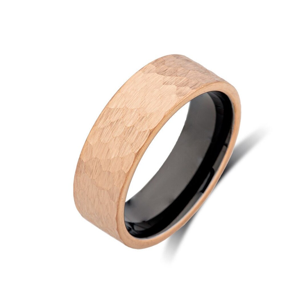 Rose Gold Tungsten Ring, Hammered Texture, Personalized Wedding Bands ...