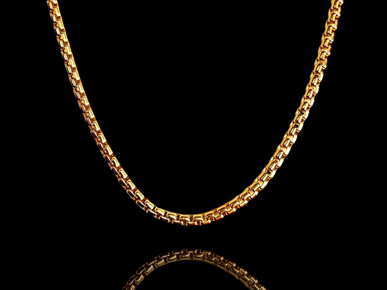 Mens 14K Gold Round Box Chain Necklace - 3.5 Mm - Solid Gold Mens ...