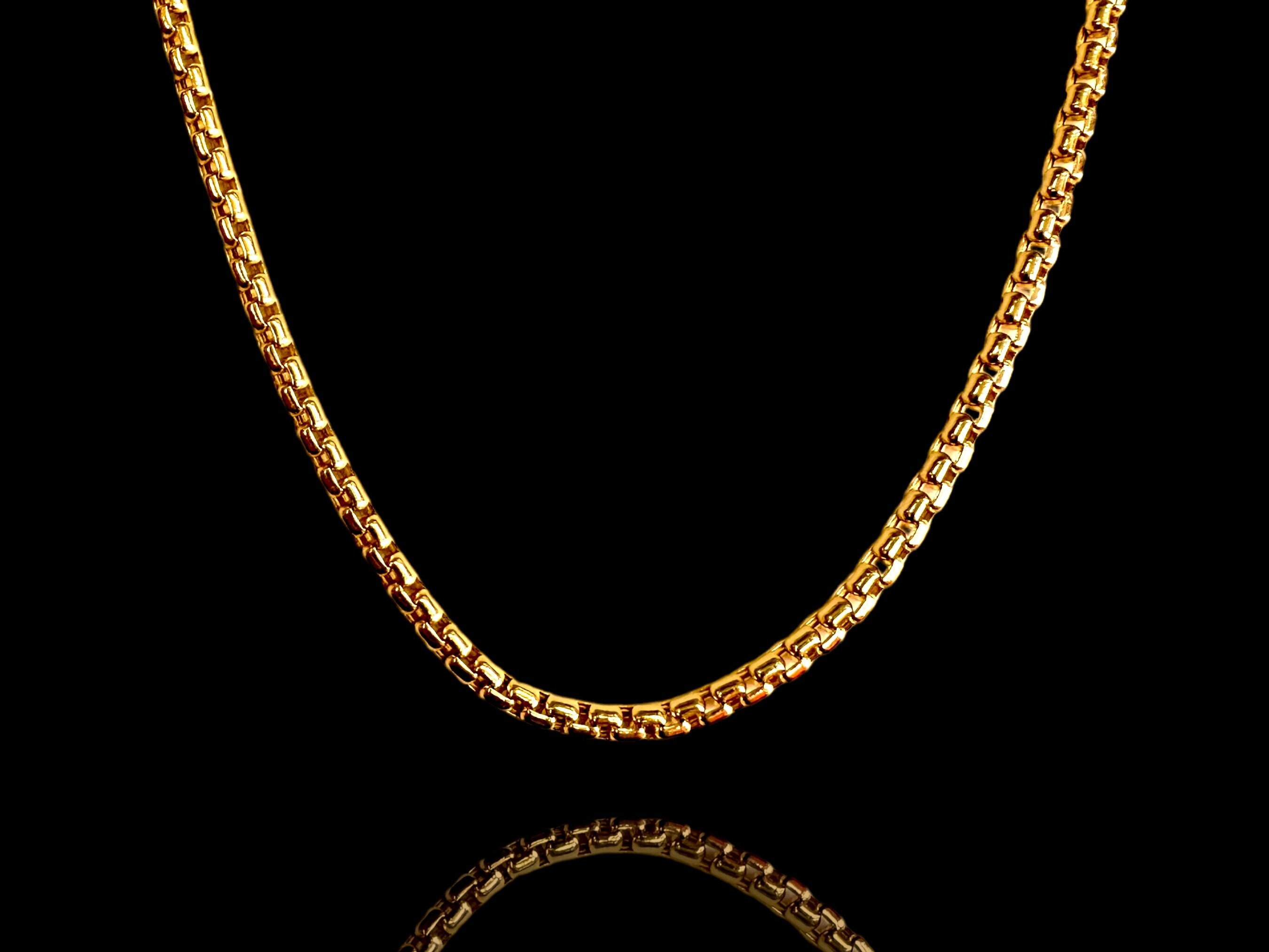 Mens 14K Gold Round Box Chain Necklace - 3.5 Mm - Solid Gold Mens ...