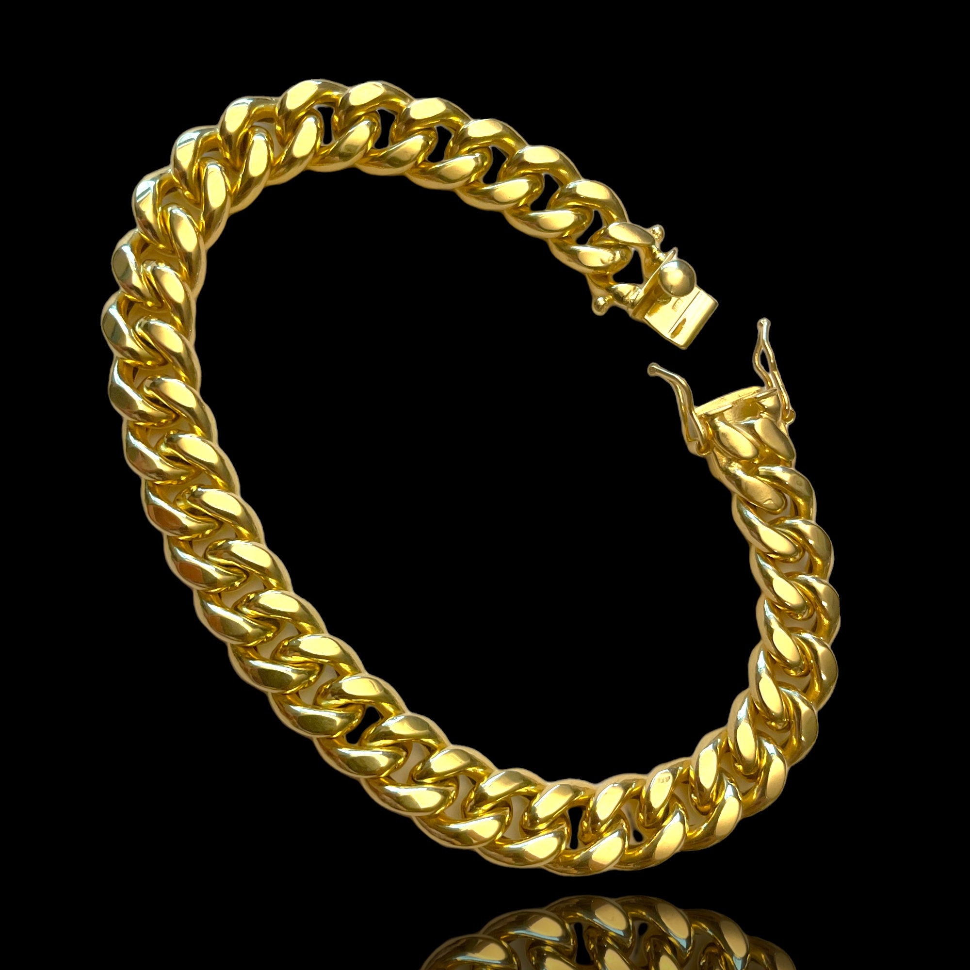 14K Gold Cuban Link Bracelet- 10.5 MM - Solid Gold Mens Bracelet ...