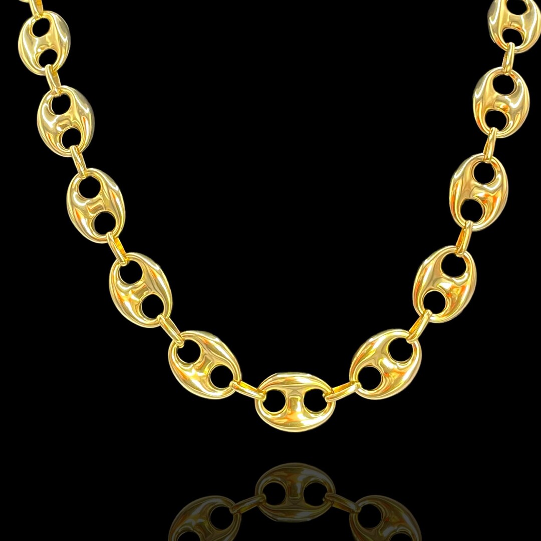 14K Gold Anchor Link Chain - 16.5mm Puffed Marinor Anchor Link - Solid ...