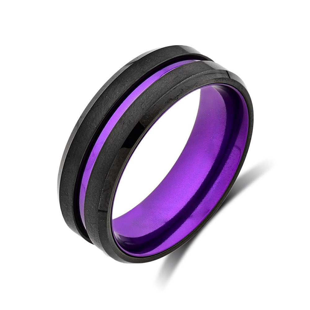 Purple Mens Ring, Colorful Tungsten Rings, Free Engraving,8mm, Black ...